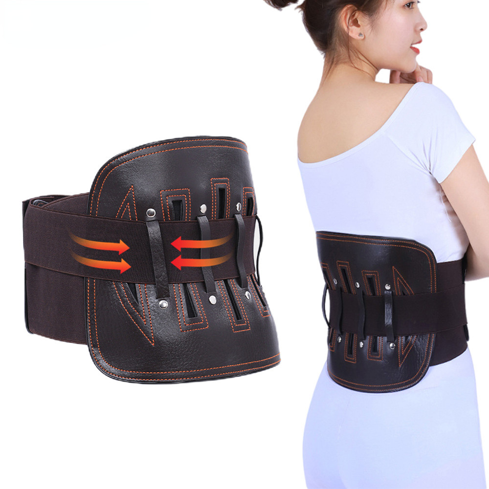 Leather Lower Back Brace Pain Relief Lumbar Support Belt, Adjustable ...