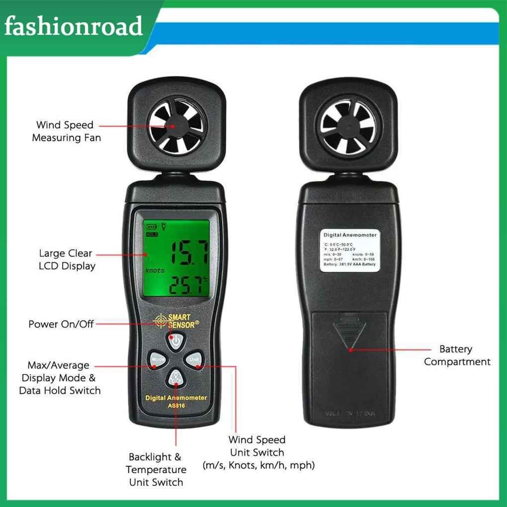 【fashionroad】SMART SENSOR AS816 Multifunctional Anemometer LCD ...