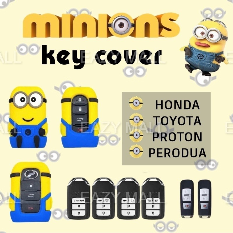 Minion Car Alarm Remote Smart Keyless Cartoon Key Cover Sarung Kunci ...