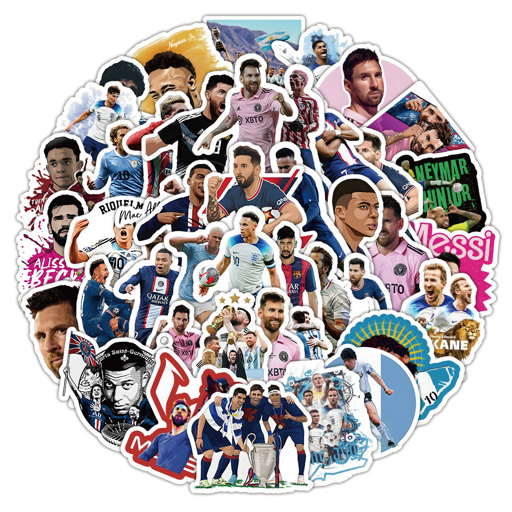55PCS Football Star Messi Neymar Mbappé Graffiti Stickers for Helmet ...