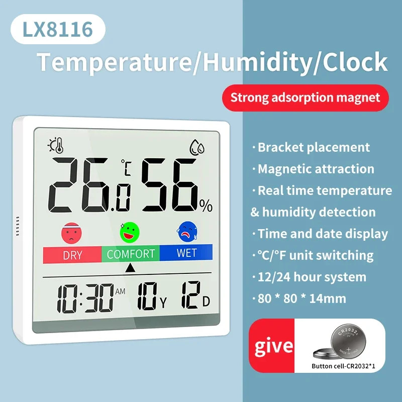 Room Digital Hgrometer Temperature And Humidity Meter Date Clock With ...