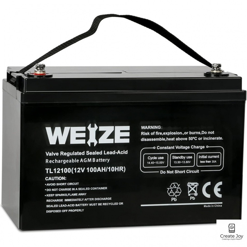 Weize kitaran mendalam AGM 12 Volt 100Ah bateri, bebas penyelenggaraan ...