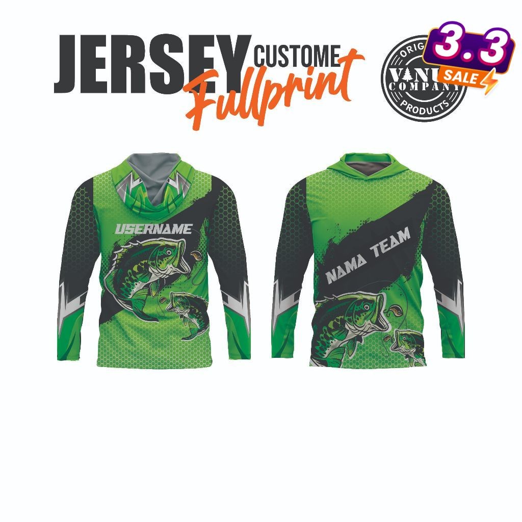 Premium FISHING JERSEY BIG BASS FISH MOTIF CUSTOM TEAM NAME AND BACK ...