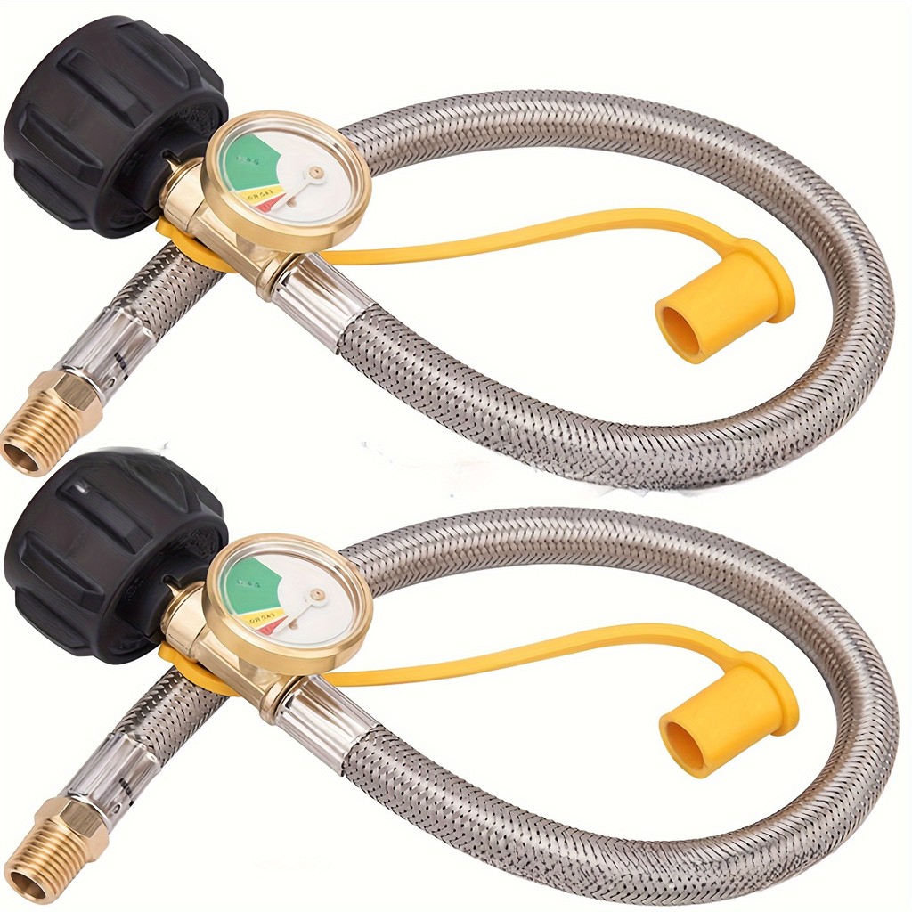 2pcs 15 inch RV Propane Hoses with Gauge, Stainless Steel Braided ...