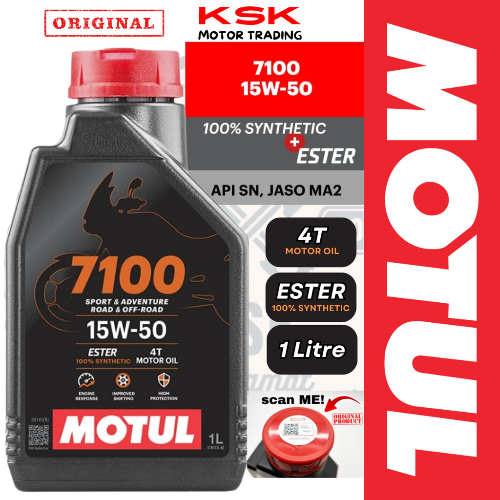 MOTUL 7100 4T 15W50 100% Synthetic Ester Performance Motorcycle Engine Oil Minyak Hitam 1L ...