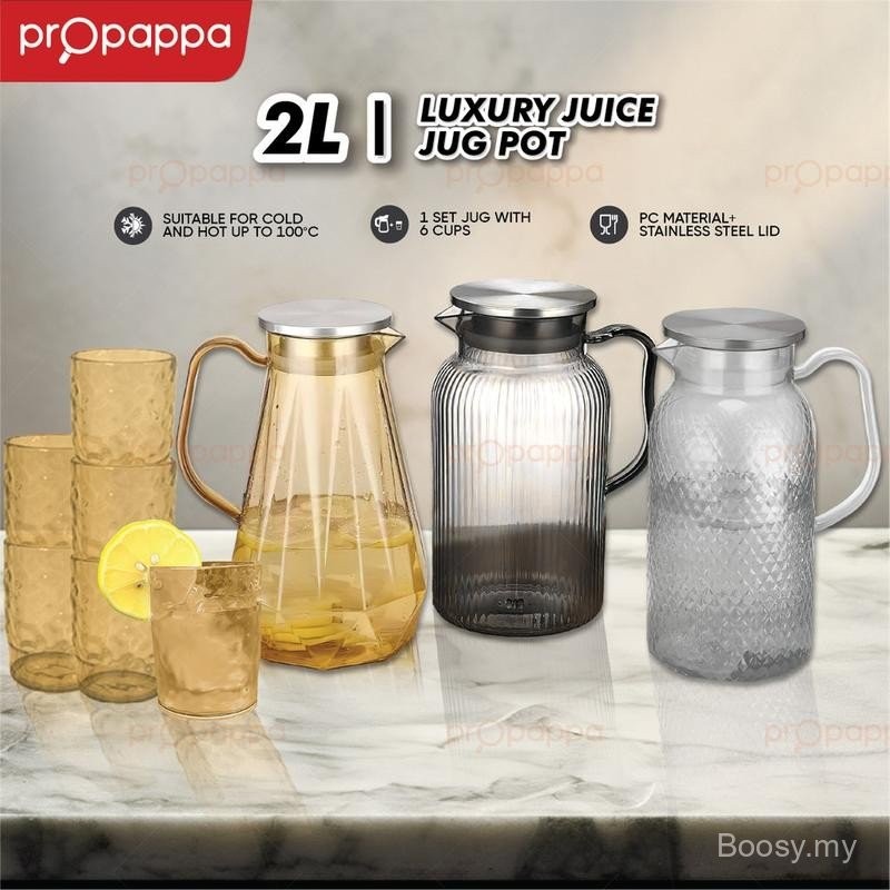Propappa - 2L Luxurious Water Jug Set Pitcher with 6 Cups Cold/Warm ...