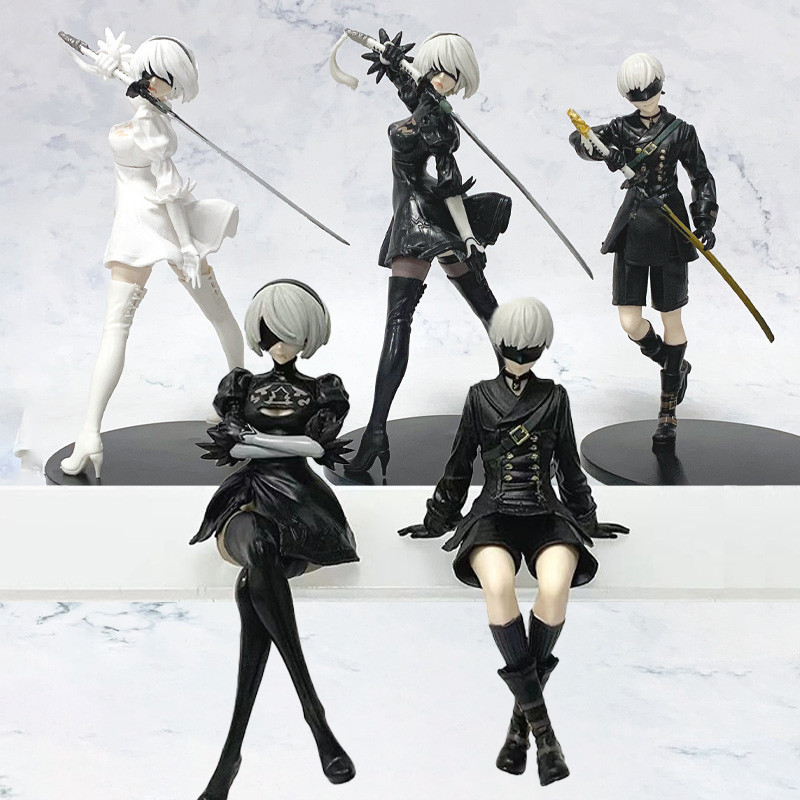 NieR Automata YoRHa 9S Sitting 2B Action Figure YoRHa 2B Standing ...