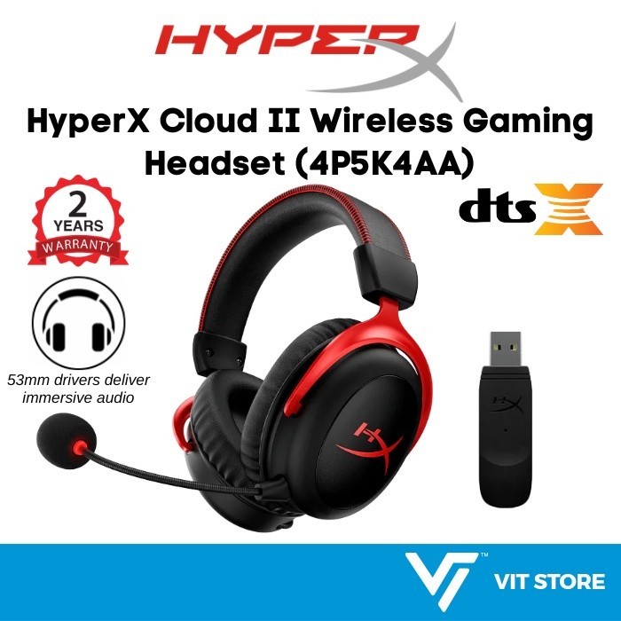 HyperX Cloud II Wireless Gaming Headset 2.4GHz Red (4P5K4AA) DTSX ...