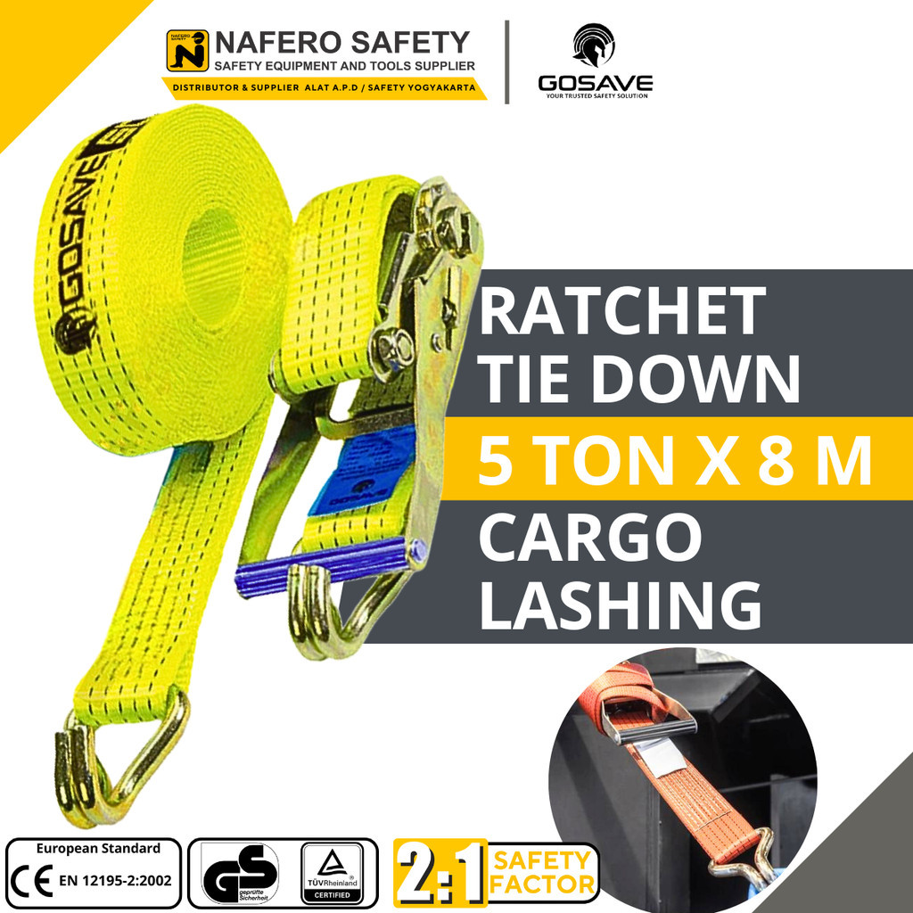 Cargo Lashing 5 Tons x 8 M GOSAVE Webbing Cargo Belt Ratchet Tie Down ...