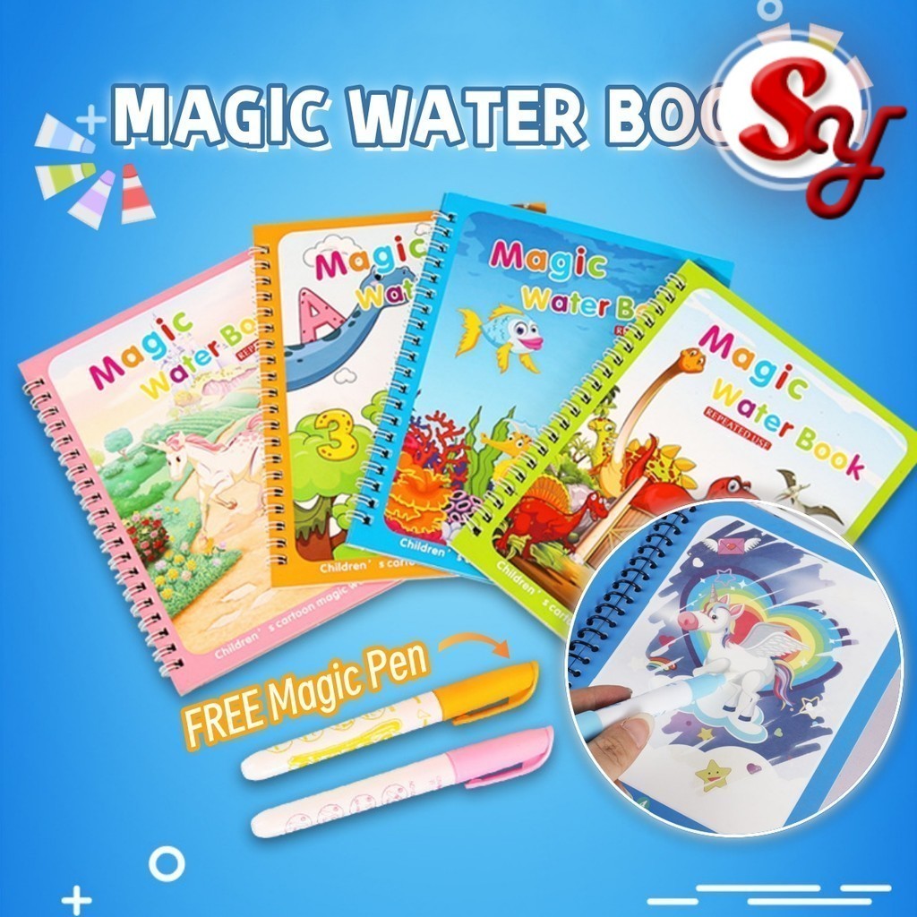Kids Magic Water Book Colouring Children Drawing With Water Pen Doodle ...