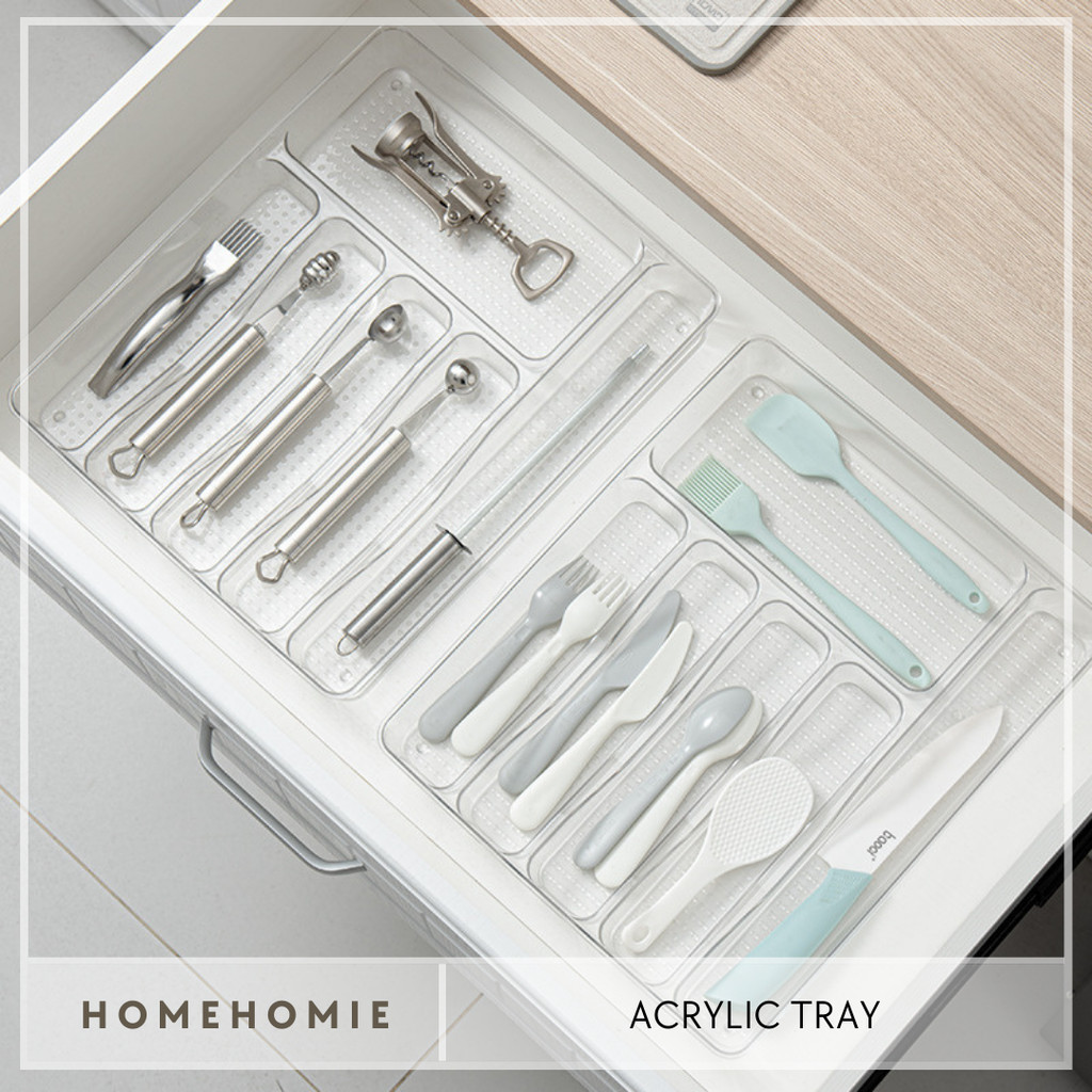 Homehomie Transparent Utensil Cutlery Storage Drawer Organizer Tray ...