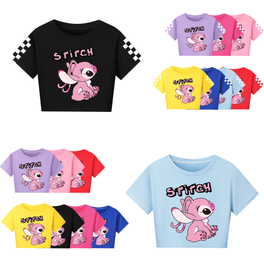 Y2k Kawaii Lilo Stitch Funny Cartoon Half T Shirt Girls Stitch Manga T ...
