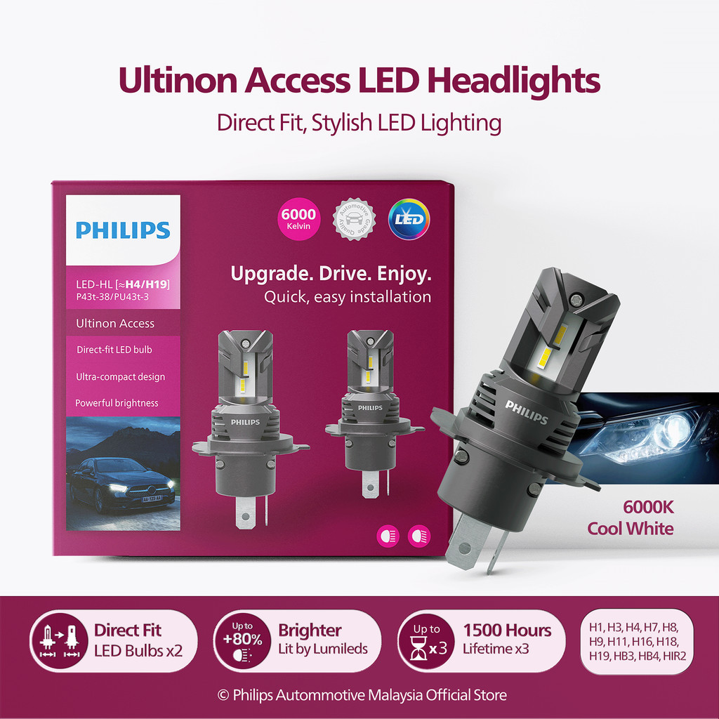 Philips Ultinon Access Direct-Fit & Stylish LED Headlights ( 6000K Cool White | Pack of 2 LEDs ...