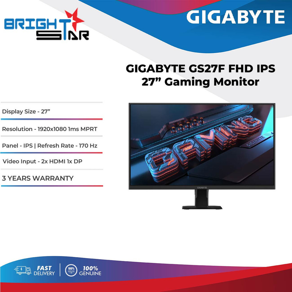 GIGABYTE GS27F 27" FHD IPS Gaming Monitor (170Hz/1ms MPRT/2x HDMI 2.0 ...