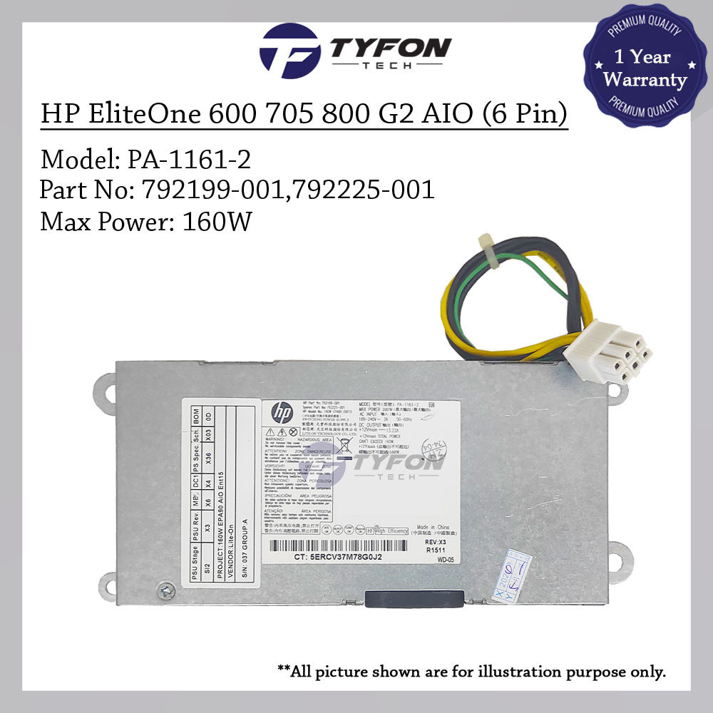 HP EliteOne 600 G3 705 800 G2 AIO (6 Pin) Power Supply PSU 160W 792199 ...
