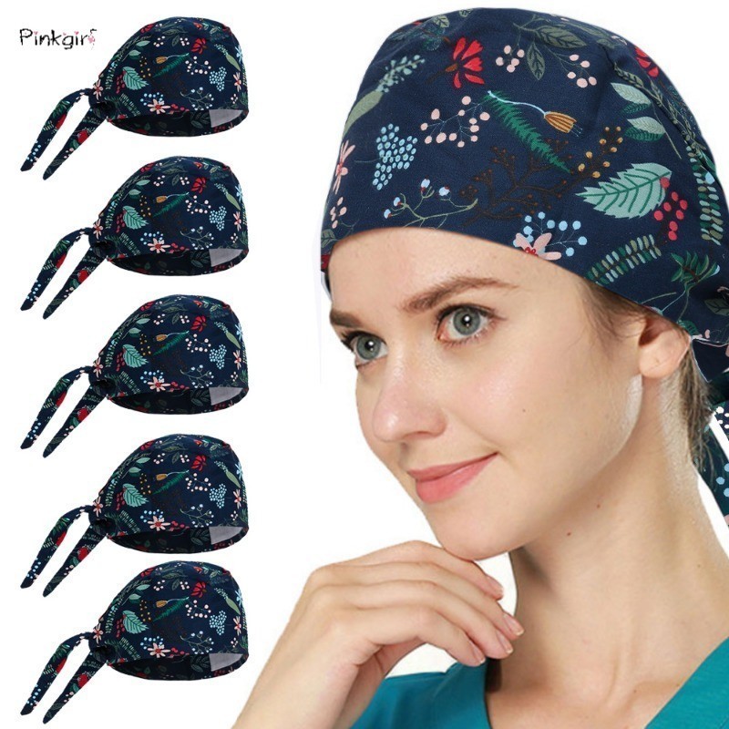 Unisex Lab Cotton Breathable Scrubs Hat Beauty Salon Flower Printed ...