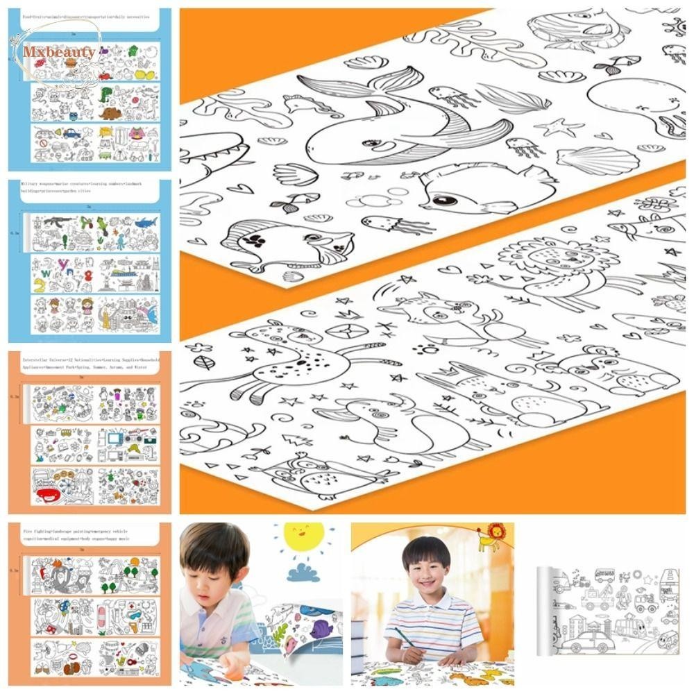 MXBEAUTY Color Filling Paper Scroll, 6 Themes 3m 3m Kids Drawing Roll ...