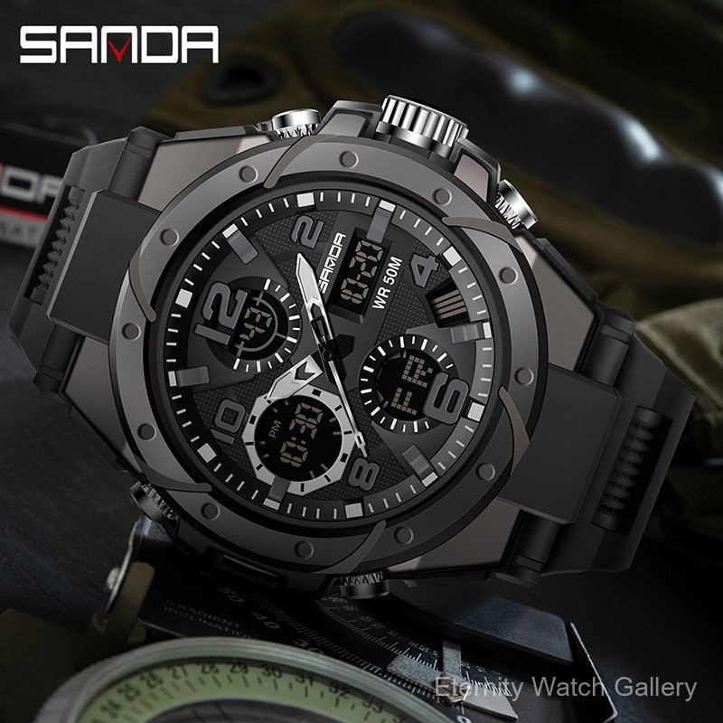 SANDA Waterproof Men Watch Sports Luxury Quartz LED Multifunction ...