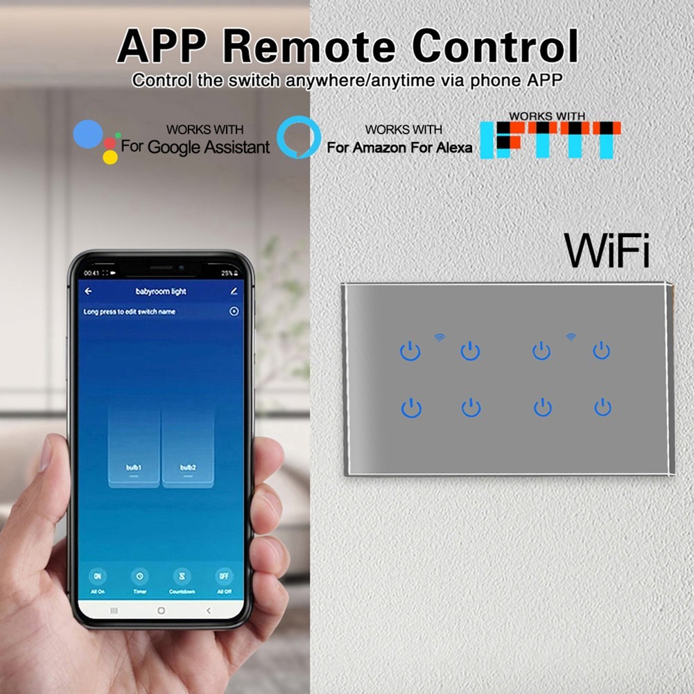 Smart WiFi Touch Switch for Remote Control via For Tuya App and Voice ...