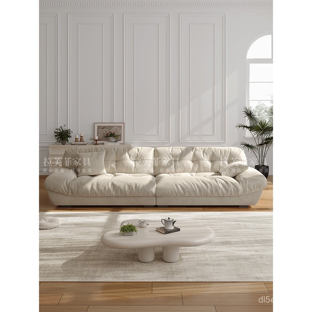 Sofa Awan Pereka Ruang Tamu Gaya Krim Asli Baris Lurus Fabrik Suede ...