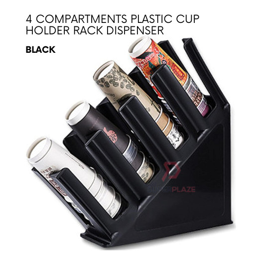 Black 4 Compartments Plastic Cup Holder Rack Counter Coffee Dispenser ...