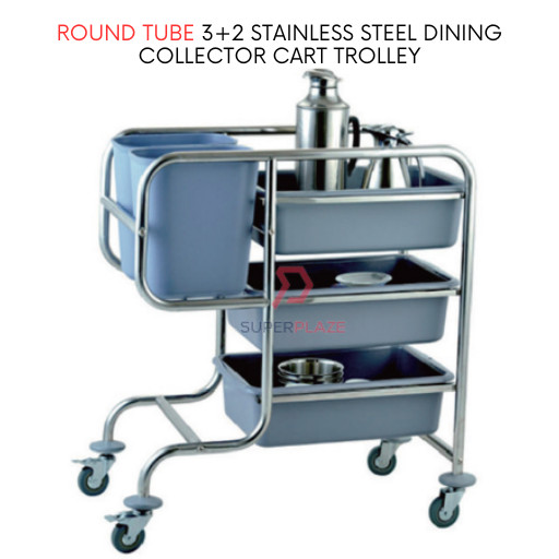 Round Tube 3 plus 2 Stainless Steel Dining Collector Cart Food Court ...