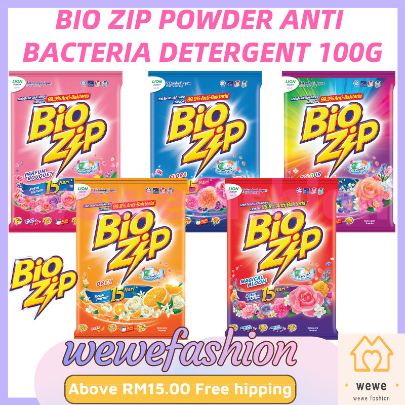 READY STOCK‼️ BIO ZIP Serbuk Pencuci Baju Anti Bakteria 100g | Detergen ...
