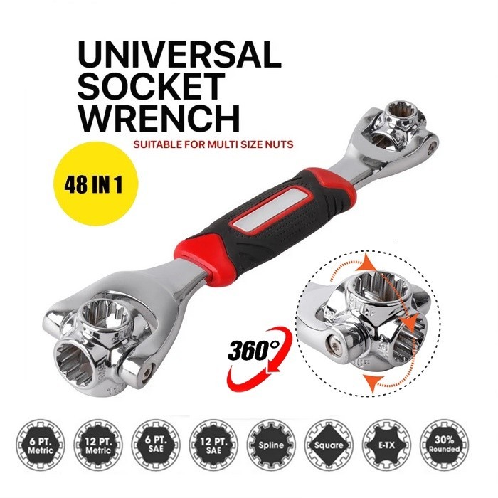 Universal Wrench 8 in 1 Socket Wrench Multi Wrench Tool with 360 Degree ...