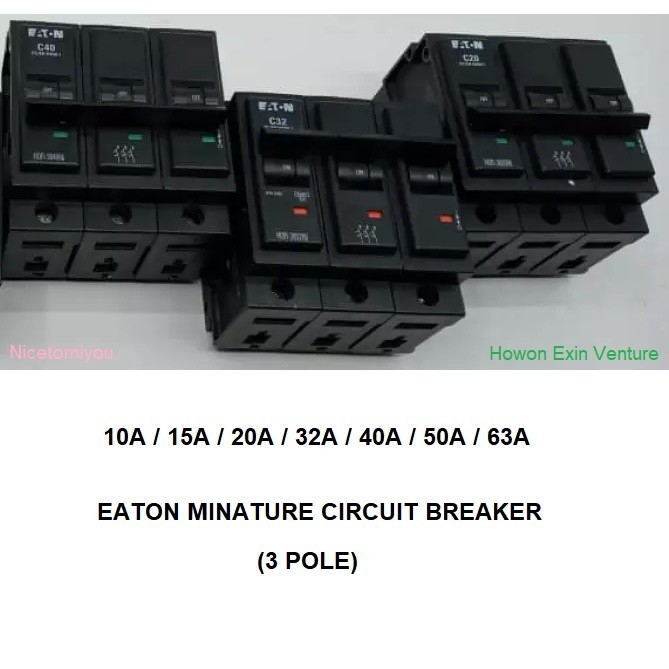 EATON MEM 10A 15A 20A 32A 40A 50A 63A 3 POLE 3P MCB 6KA (PLUG IN TYPE) CIRCUIT BREAKER - BLACK ...