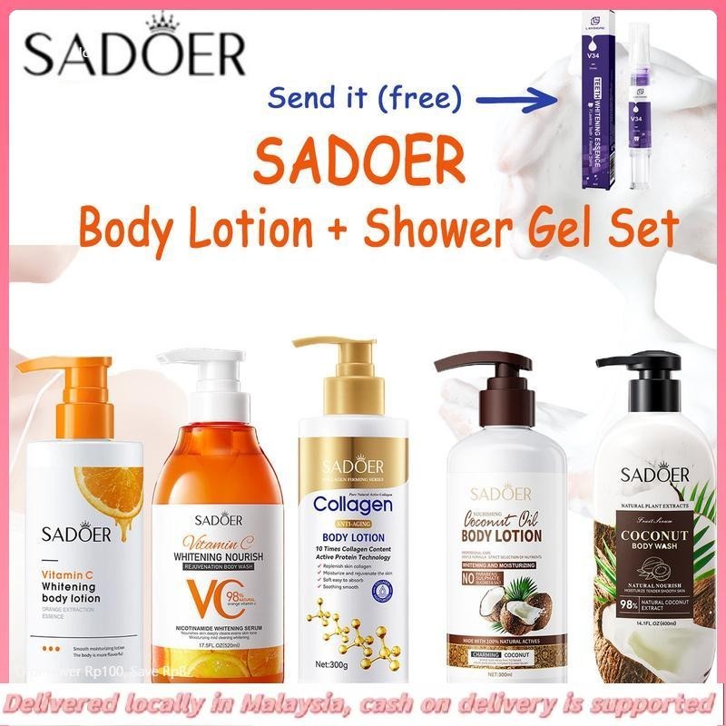 SADOER Body Lotion and Shower Gel 3-in-1 Set (5-in-1) VC+Coconut+Collagen Skin Care and ...