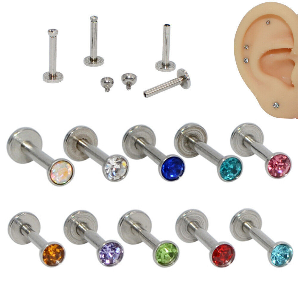 2PCS Rhinestone Flat Back Lip Studs Labret Monroe Tragus Helix ...