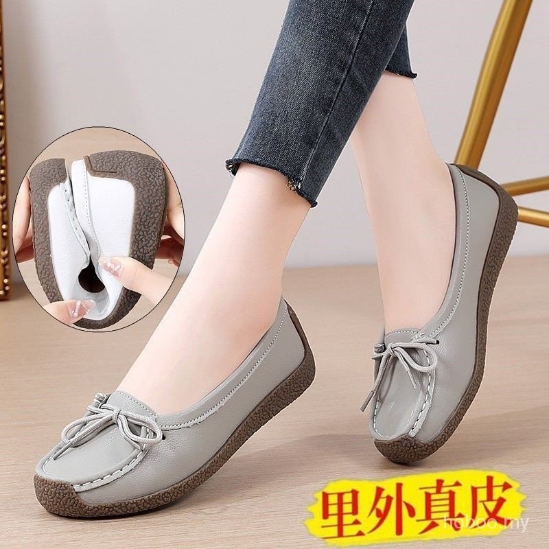 Genuine Genuine Leather Peas Shoes Ladies Beef Tendon Sole Shoes One ...