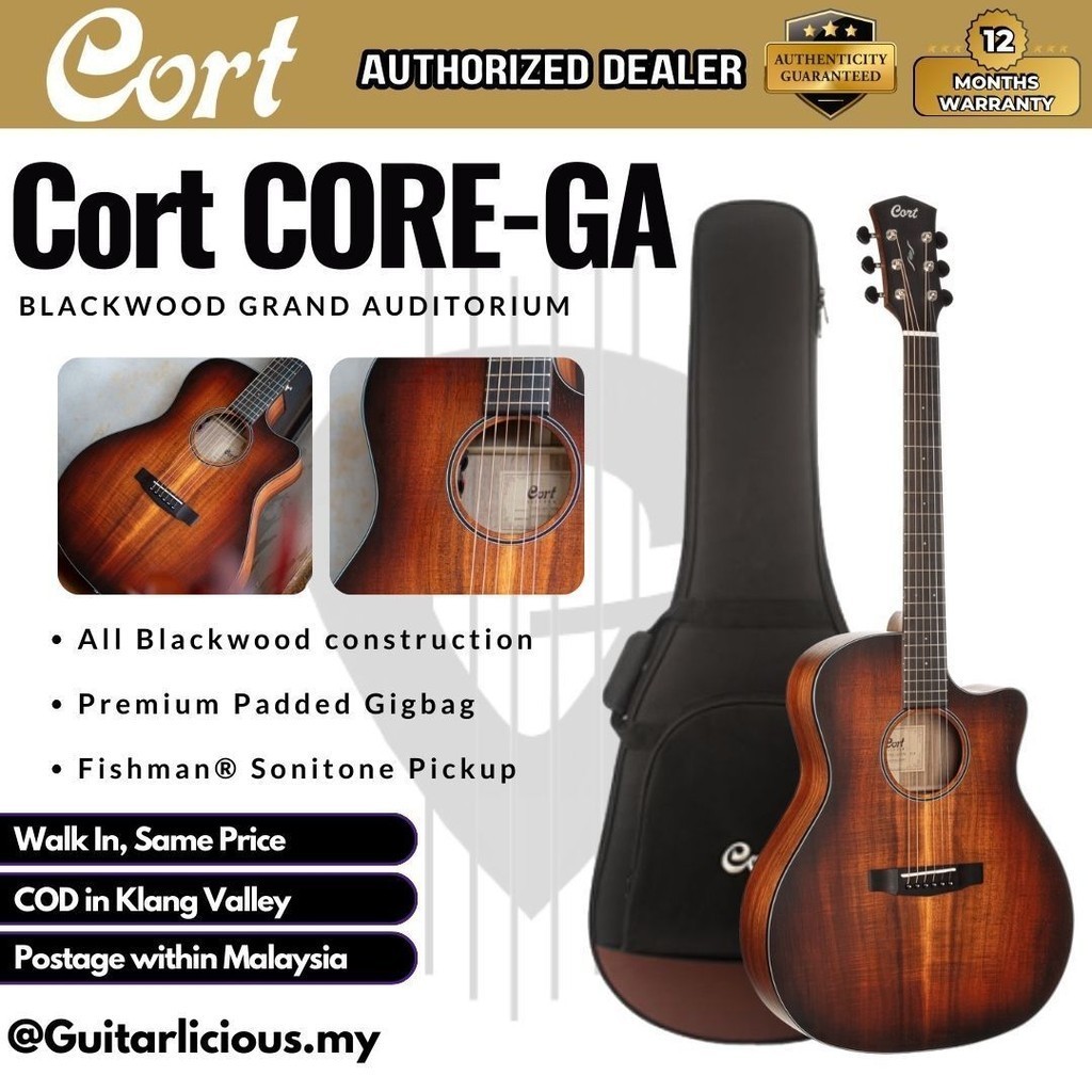Cort Core-GA All Blackwood Full Solid Grand Auditorium Acoustic Guitar ...