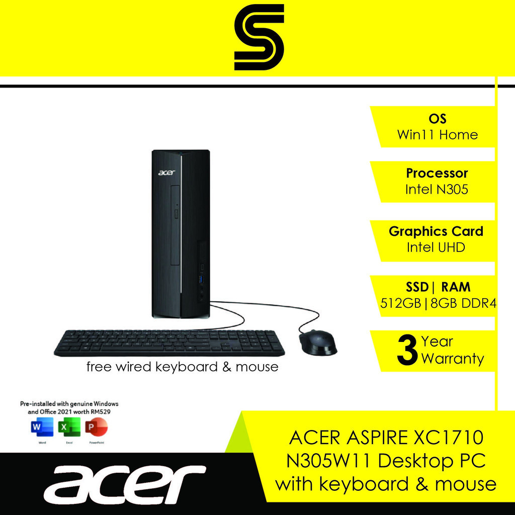 ACER ASPIRE XC1710-N305W11 Desktop PC with wired keyboard mouse (Intel ...
