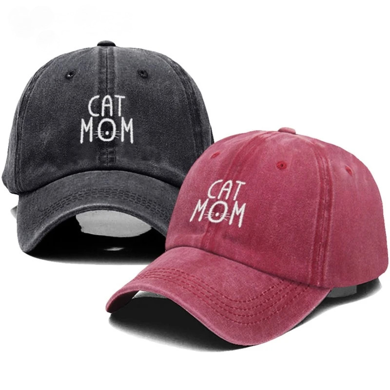 CAT MOM Embroidery Washed Cotton Baseball Cap For Men Women Dad Hat ...