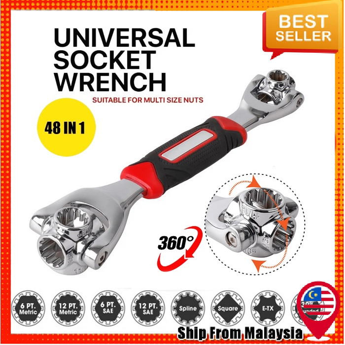 Universal Wrench 8 in 1 Socket Wrench Multi Wrench Tool with 360 Degree ...