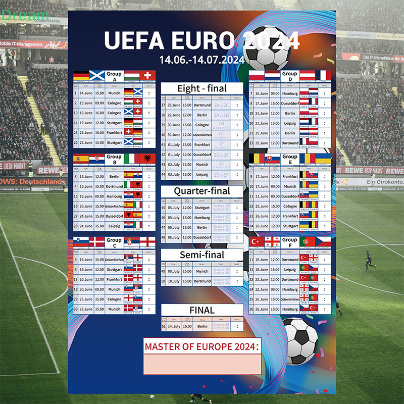 2024 Euro Soccer Wall Chart Schedule Poster Germany Euro Soccer Wallchart Euro Tournament Wall ...