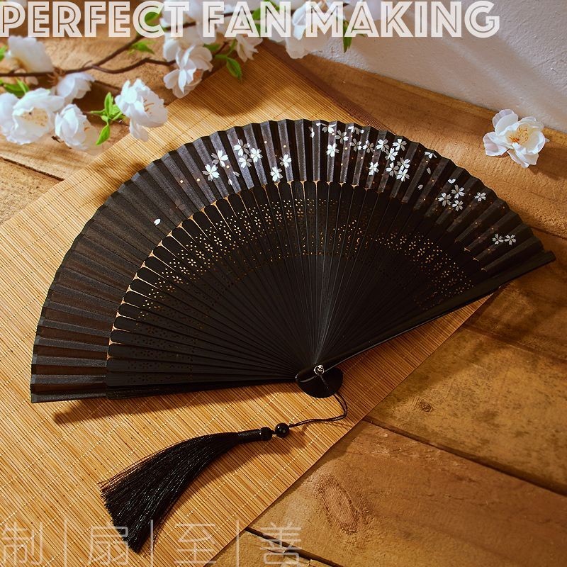 Chinese Style Black All Bamboo Carving Hollow Fan All Pure Black Fan ...