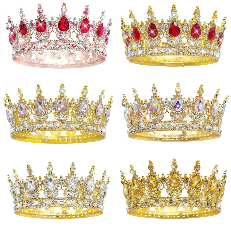 Baroque Bridal Crown Headdress Water Drop Diamond Round Beauty Pageant ...