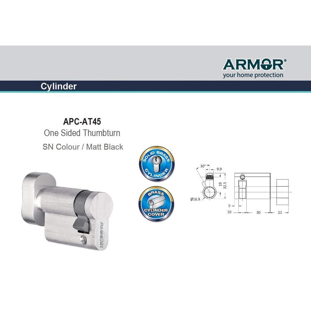 Armor APC-AT45 Profile Cylinder One Sided Thumbturn Lock | Shopee Malaysia