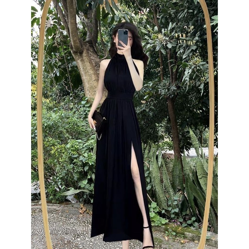 High-end Feeling Black Halter Neck Sleeveless Dress Women 2024 French ...