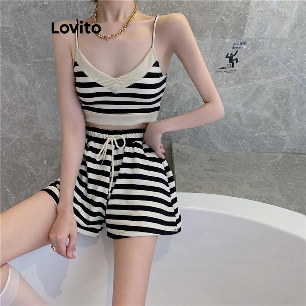 Lovito Casual Striped Colorblock Shorts Sets for Women LNA57268 Lovito ...