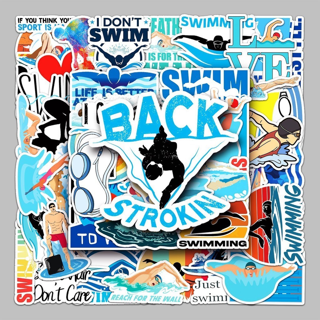 Stationery Box Sticker 50pcs Swimming Sports Cartoon Luggage Sticker ...