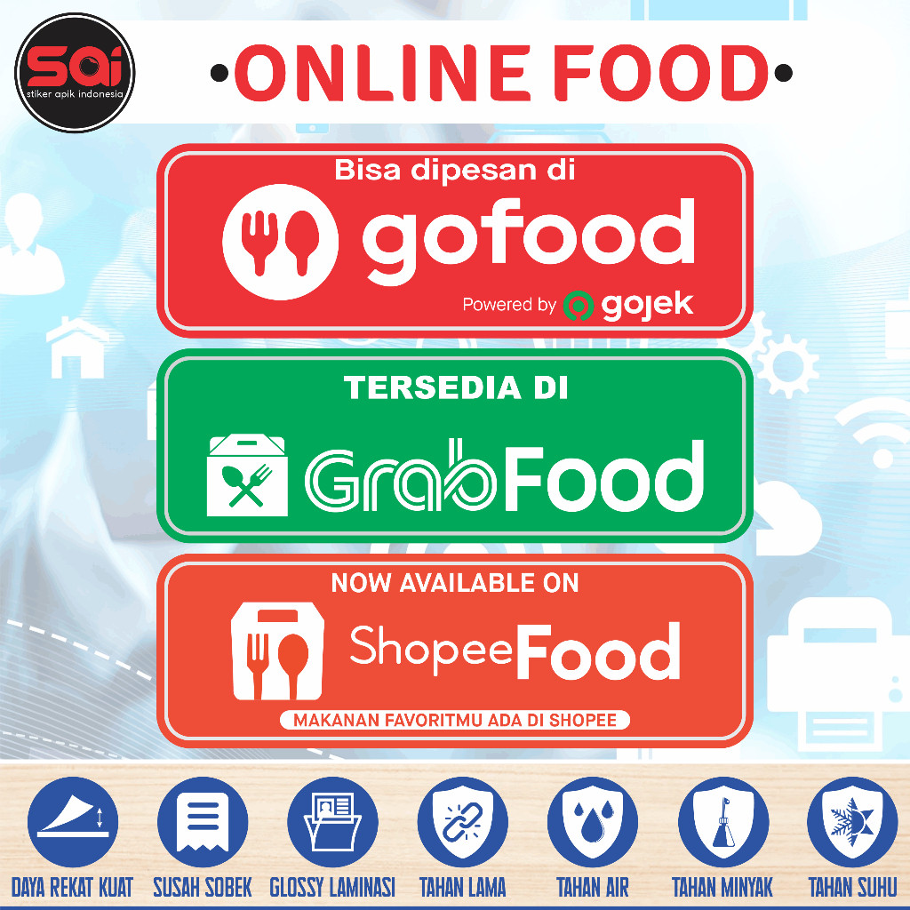 Waterproof vinyl stickers ONLINE FOOD - GO FOOD - GRAB FOOD - SHOPEE ...