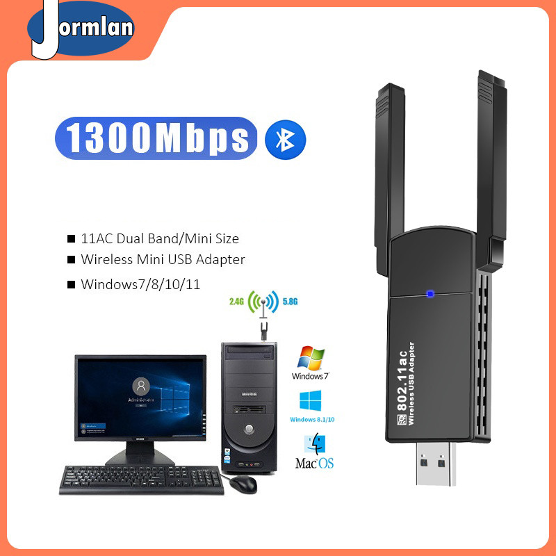 1300Mbps Dual Band USB WiFi Adapter 5GHz Wireless Dongle with Antenna Long Range for PC Desktop ...