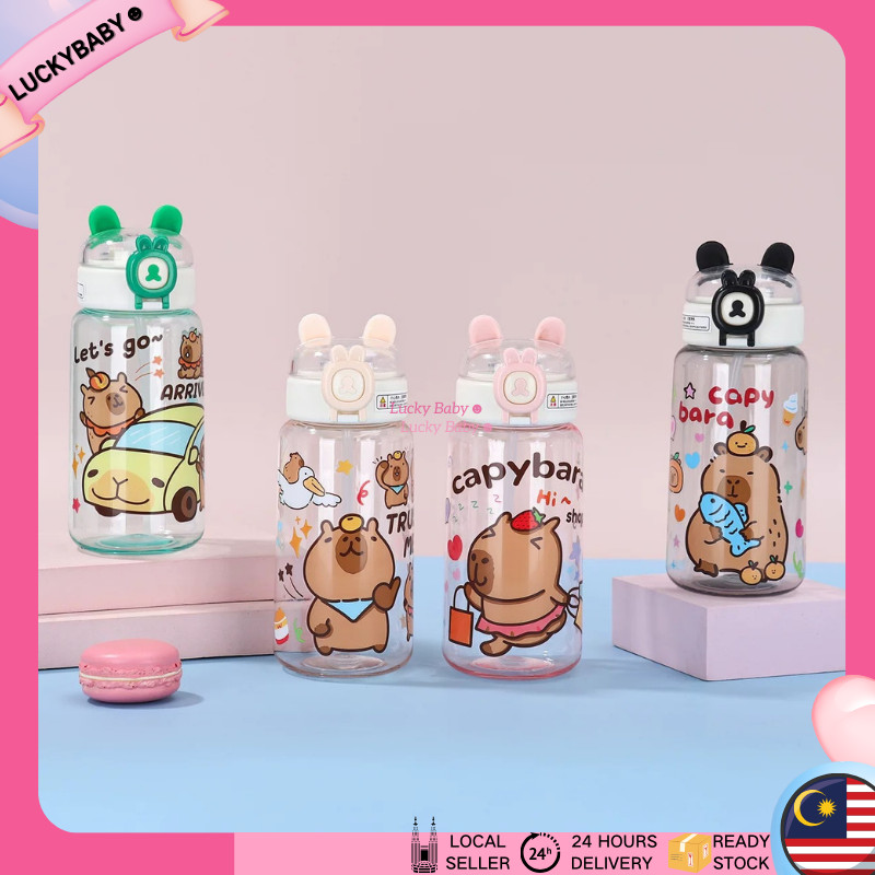 500ML Botol Air Capybara Tumbler Bottle Kids Straw Bpa Free Transparent ...