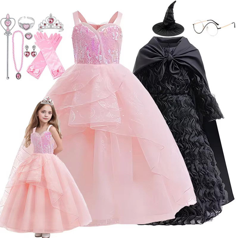 Girls Wicked Glinda Elphaba Cosplay Costume Glinda Pink Princess Dress ...