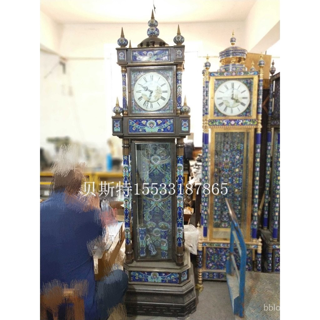 Cloisonne Antique Distressed Floor Clock Classical Home Living Room ...