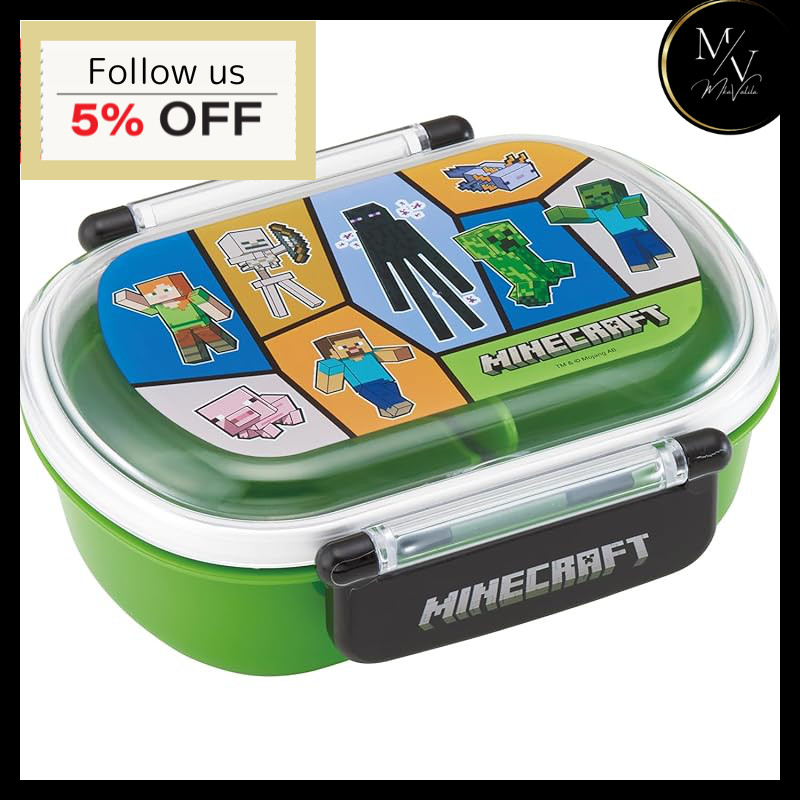 Skater Minecraft Explorer Bento Box - 650ml, Antibacterial, 4-Point Lock - Made in Japan ...