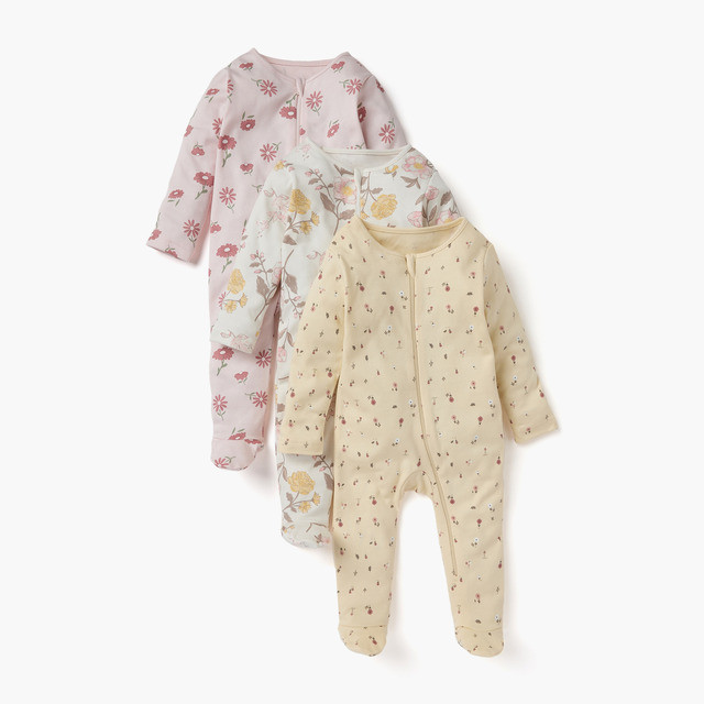 Babyshop Juniors Printed Sleepsuit with Long Sleeves and Zip Closure - Set of 3 | Shopee Malaysia